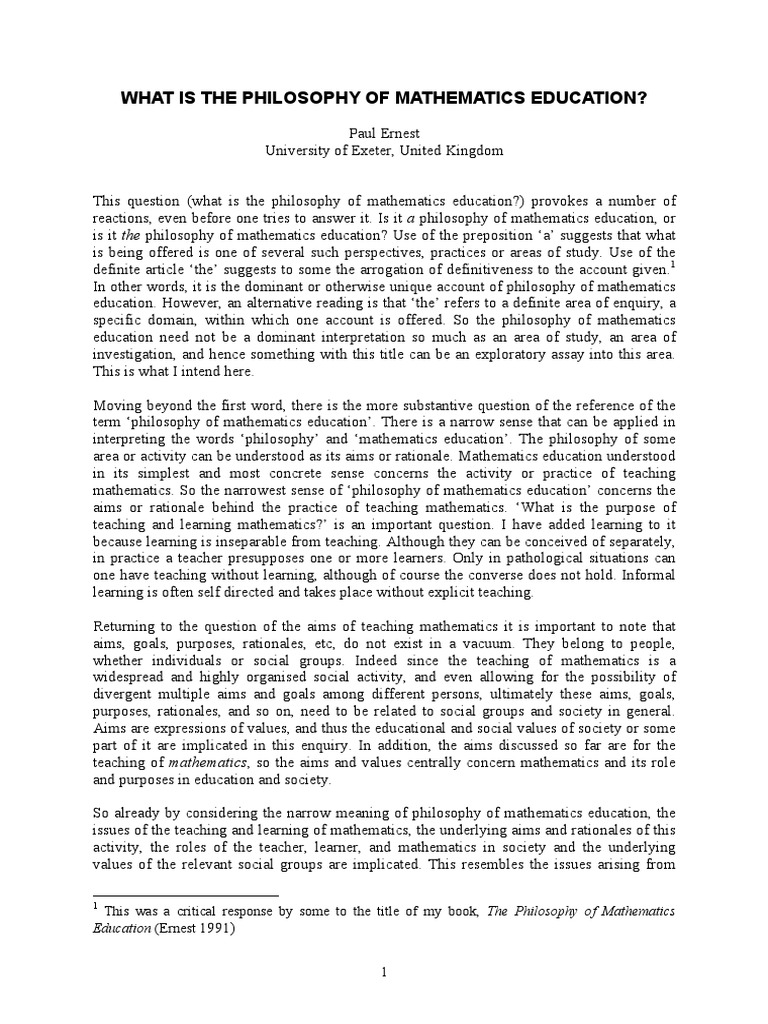 What Is The Philosophy of Mathematics Education?: This Was A Critical ...