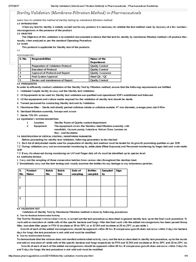 Sterlity Validation (Membrane Filtration Method) in Pharmaceuticals ...