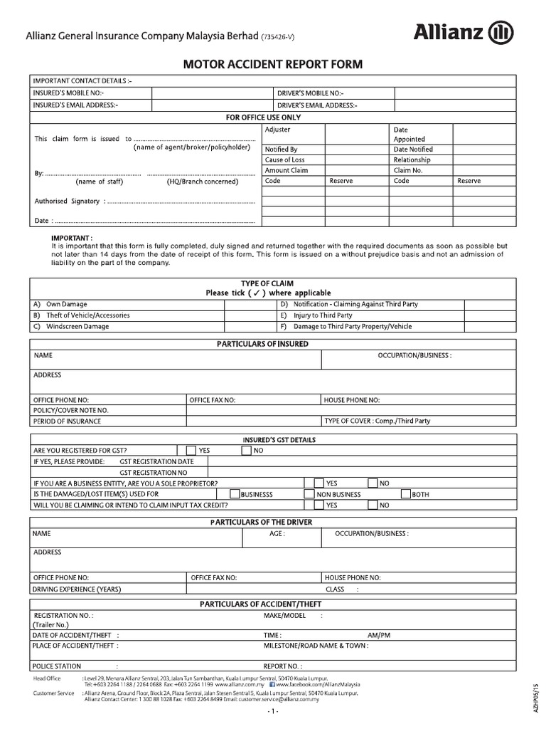 Motor Accident Report Form PDF | PDF