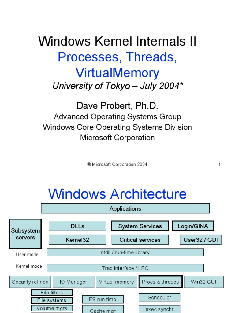 Windows Kernel Internals Ii: Processes, Threads, Virtualmemory | PDF | Computer Engineering ...