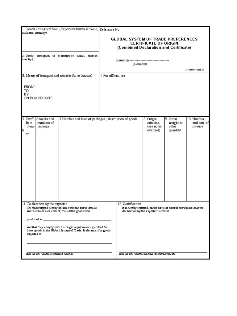GSTP Certificate of Origin Template | PDF | Business | Law