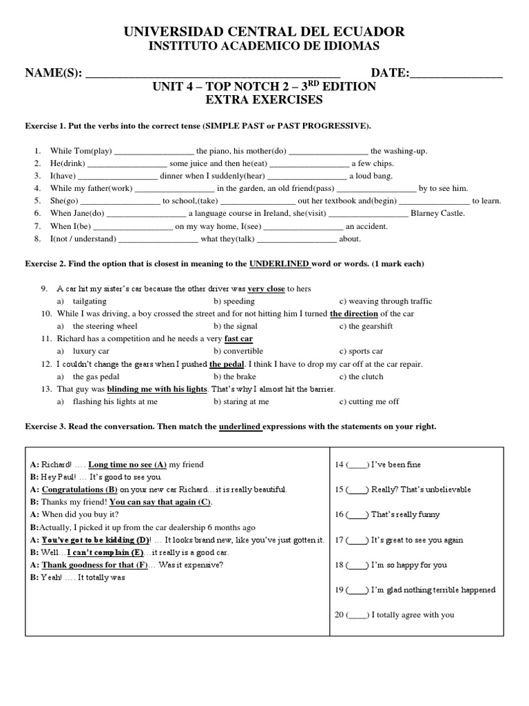 UNIT 4 - ToP NOTCH 2 - Ket Like Exercises | Download Free PDF | Car | Automobiles