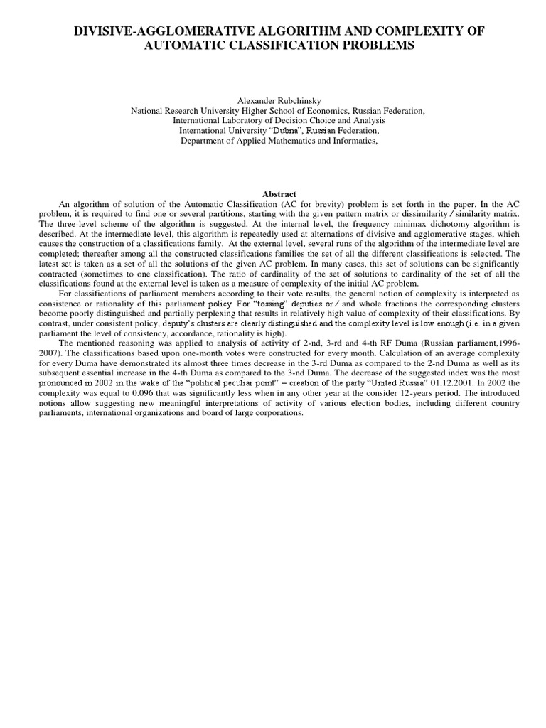 Divisive-Agglomerative Algorithm and Complexity of Automatic ...