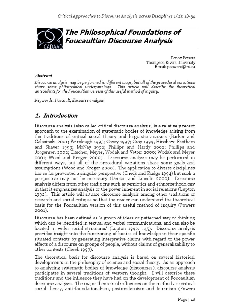 Foucaultian Discourse Analysis Overview | PDF | Critical Theory | Discourse