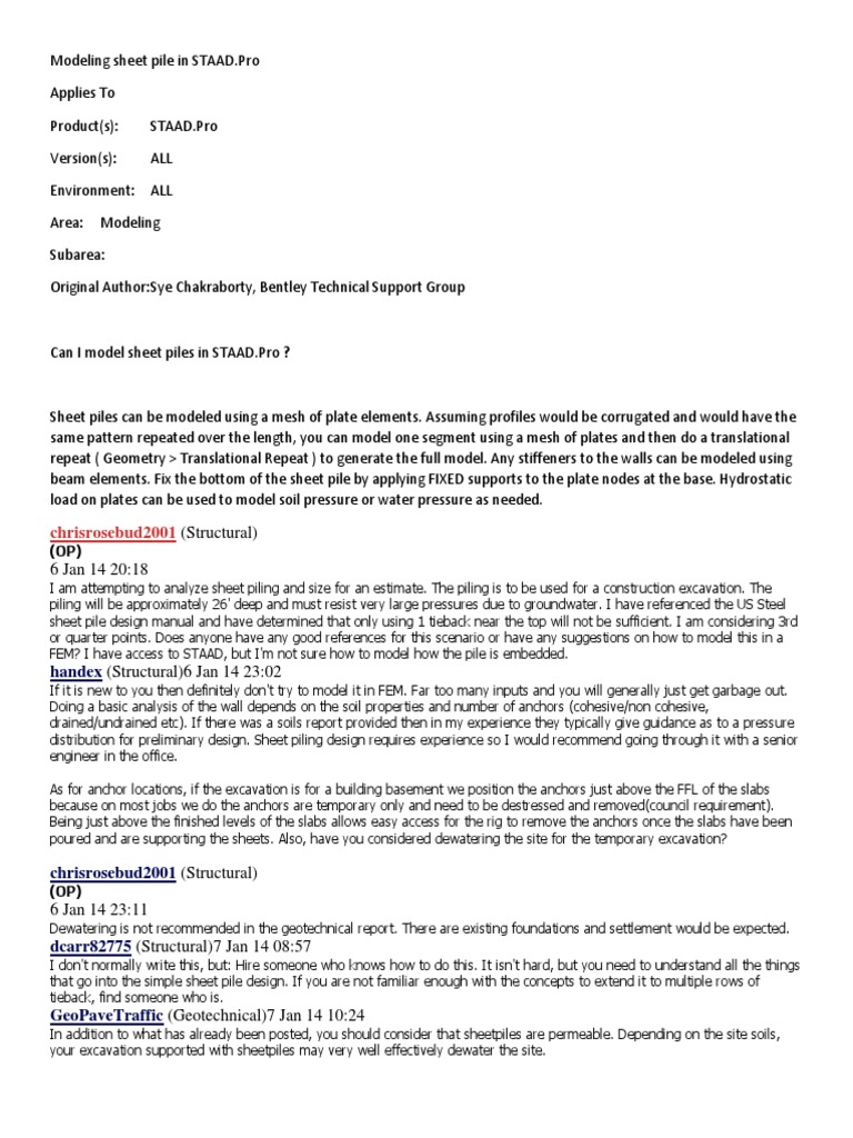 Modeling Sheet Piles in STAAD.Pro | PDF | Geotechnical Engineering ...