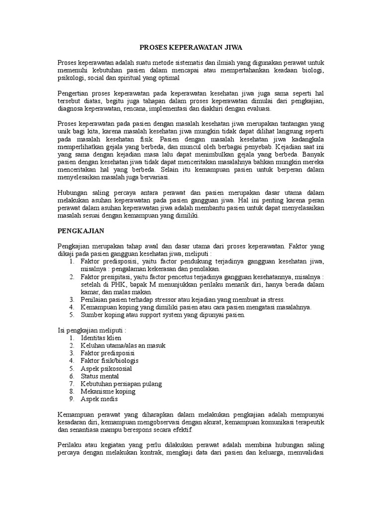 Konsep Proses Keperawatan Jiwa | PDF | Karier & Perkembangan | Pengembangan Diri