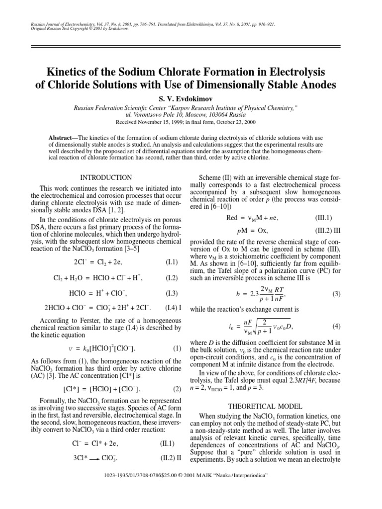 Kinetics of The Sodium Chlorate Formation in Electrolysis | Download ...