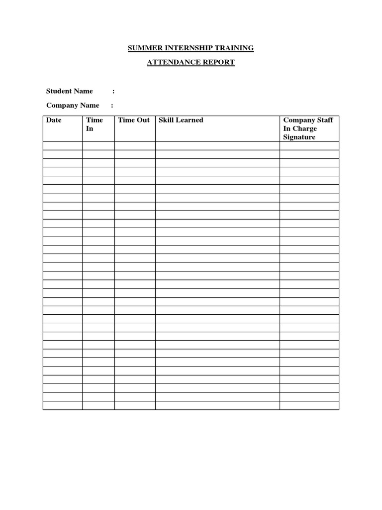 Summer Internship Attendance Report | PDF