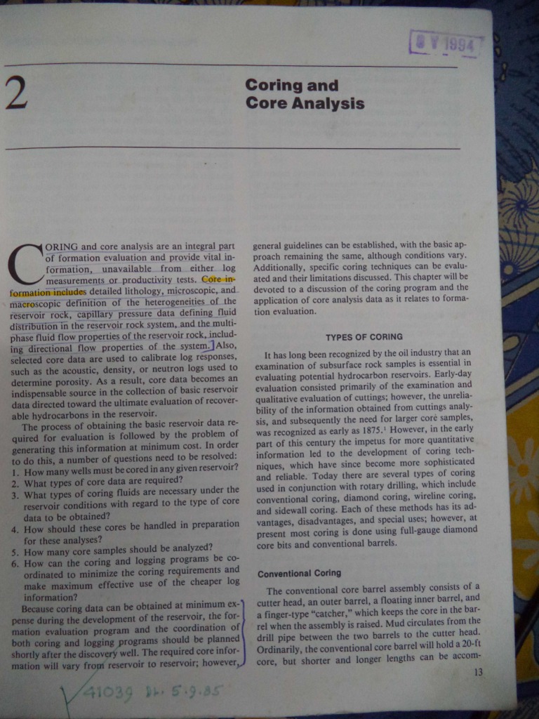 Coring and Core Analysis PDF | PDF