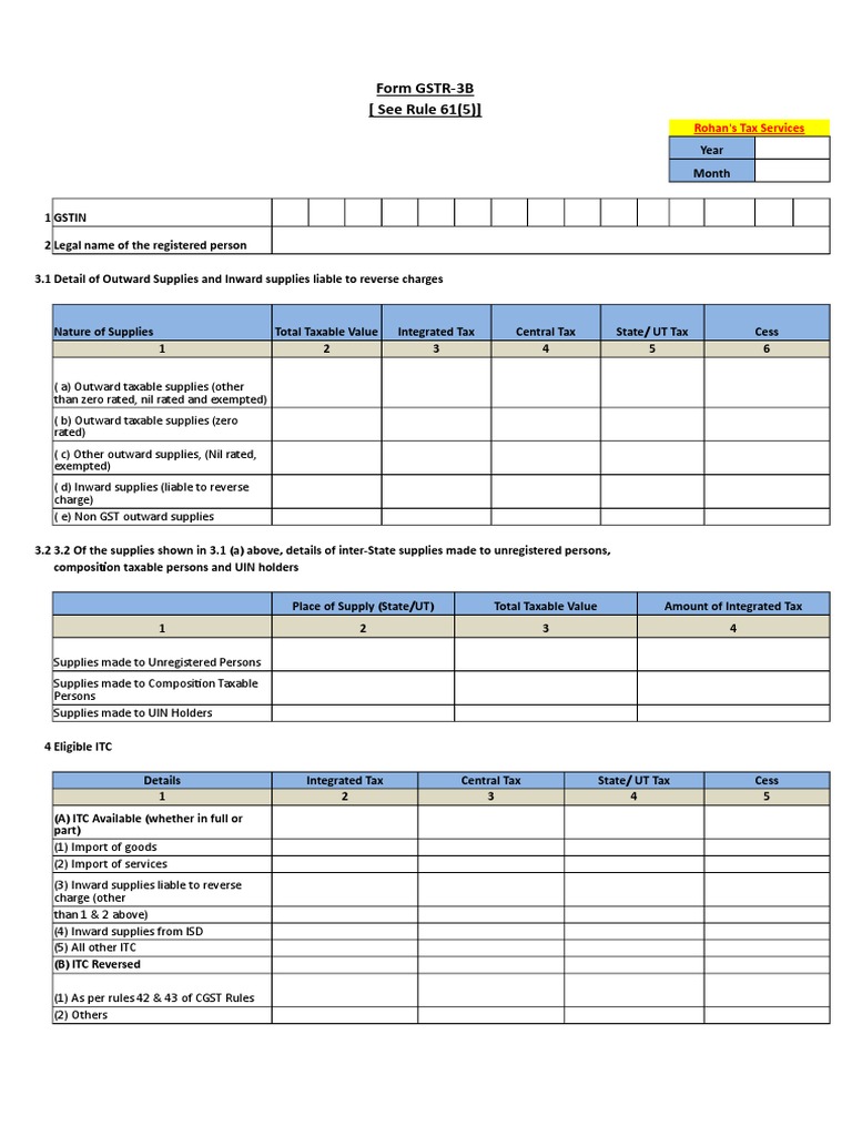 GSTR 3B Excel Format | Invoice | Taxes