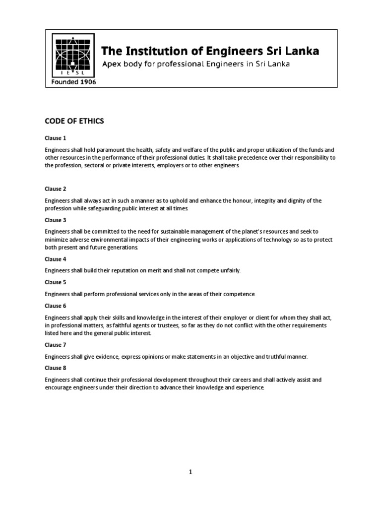 Iesl Code of Ethics Final For Council | PDF | Engineer | Sustainability