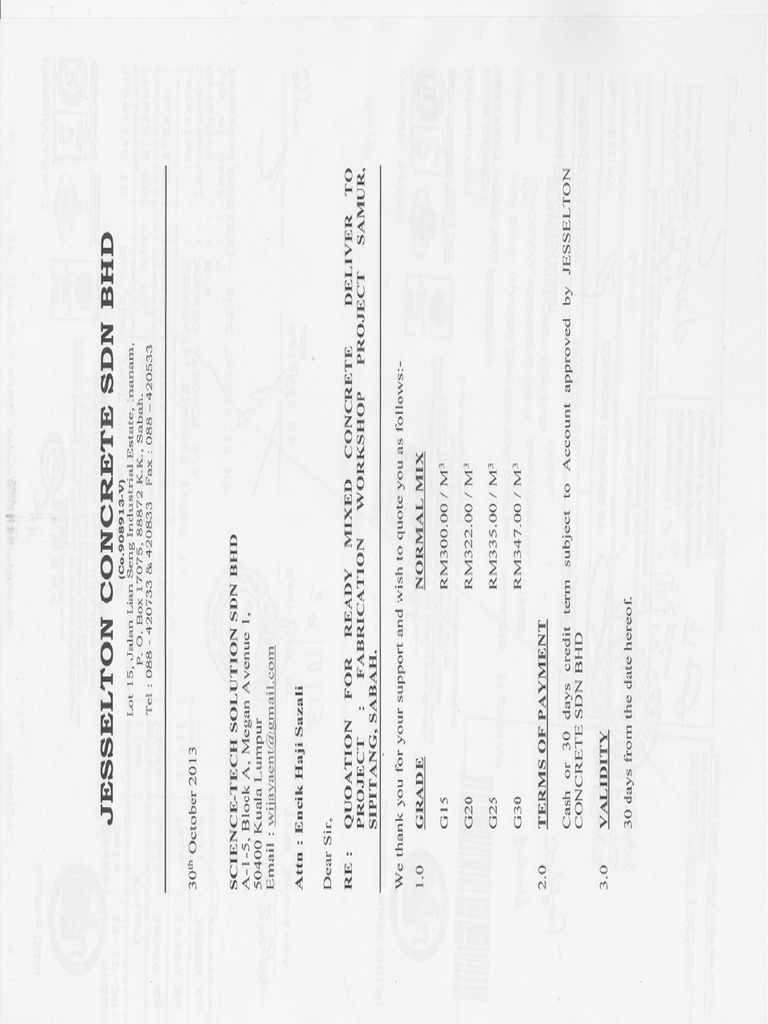 Quotation For Ready Mixed Concrete | PDF