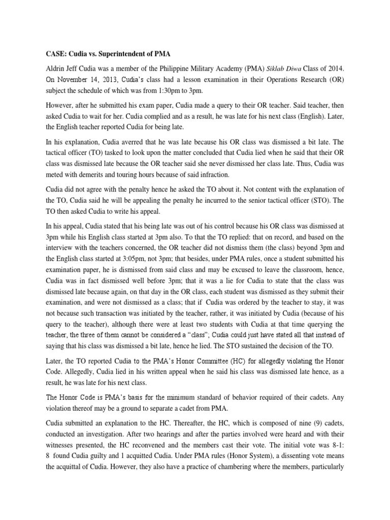 15 Cudia Vs PMA Superintendent (Online Digest) | PDF | Mandamus ...