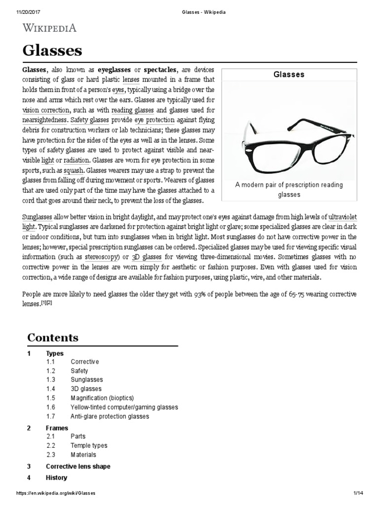 Glasses - Wikipedia | PDF | Glasses | Sunglasses
