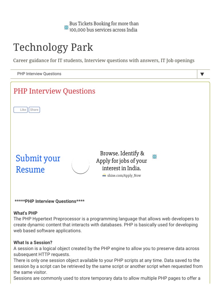 Technology Park - PHP Interview Questions | PDF | Php | Class (Computer Programming)