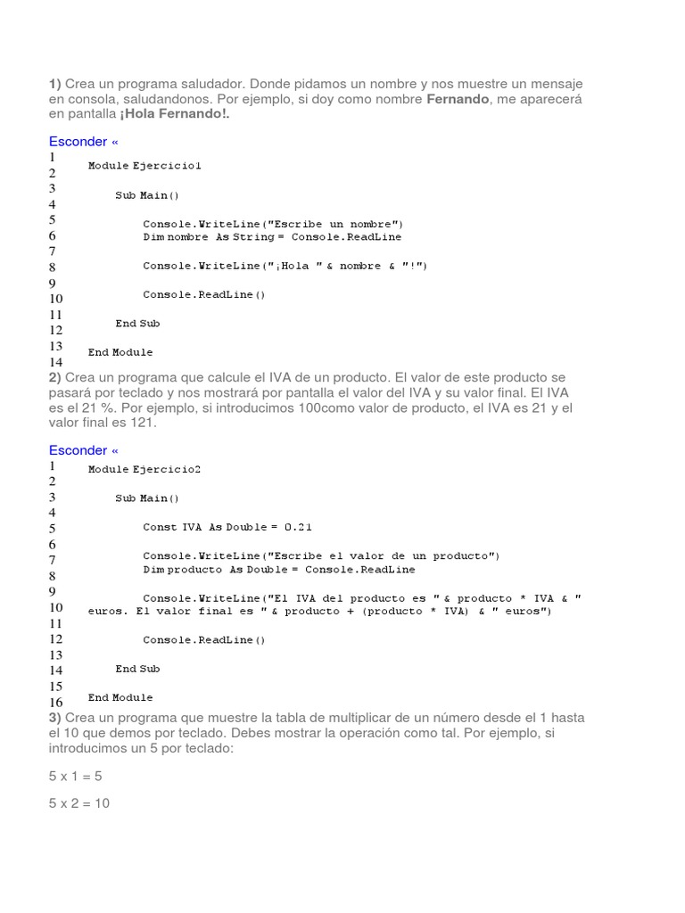 Ejercicios de Visual Studio | PDF | Multiplicación | Programación de ...