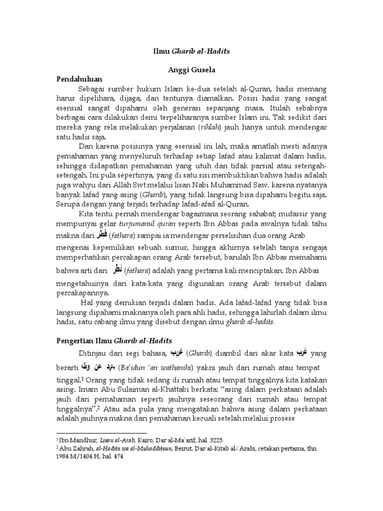Pemahaman Ilmu Gharib al-Hadits | PDF | Kajian Bahasa Asing | Agama ...