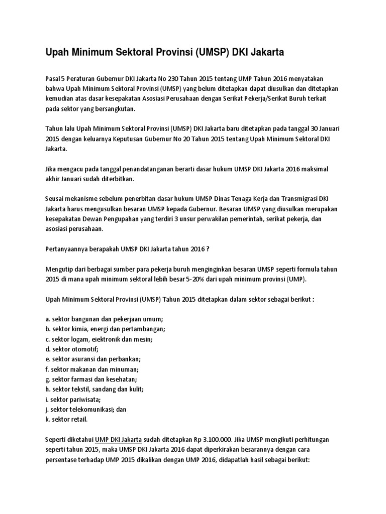 Upah Minimum Sektoral Provinsi | PDF