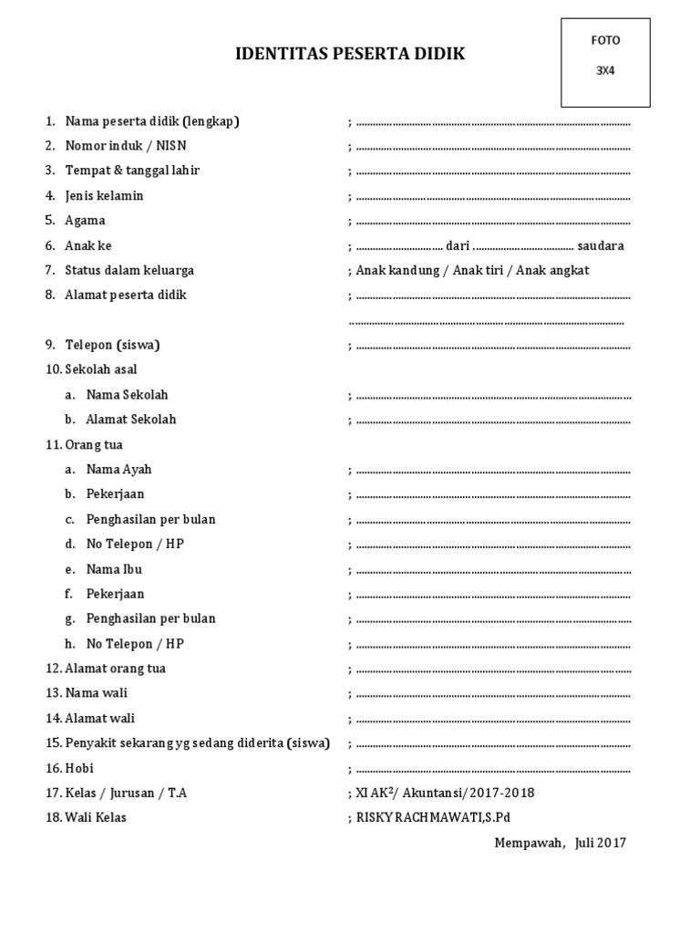 Biodata Identitas Peserta Didik | PDF