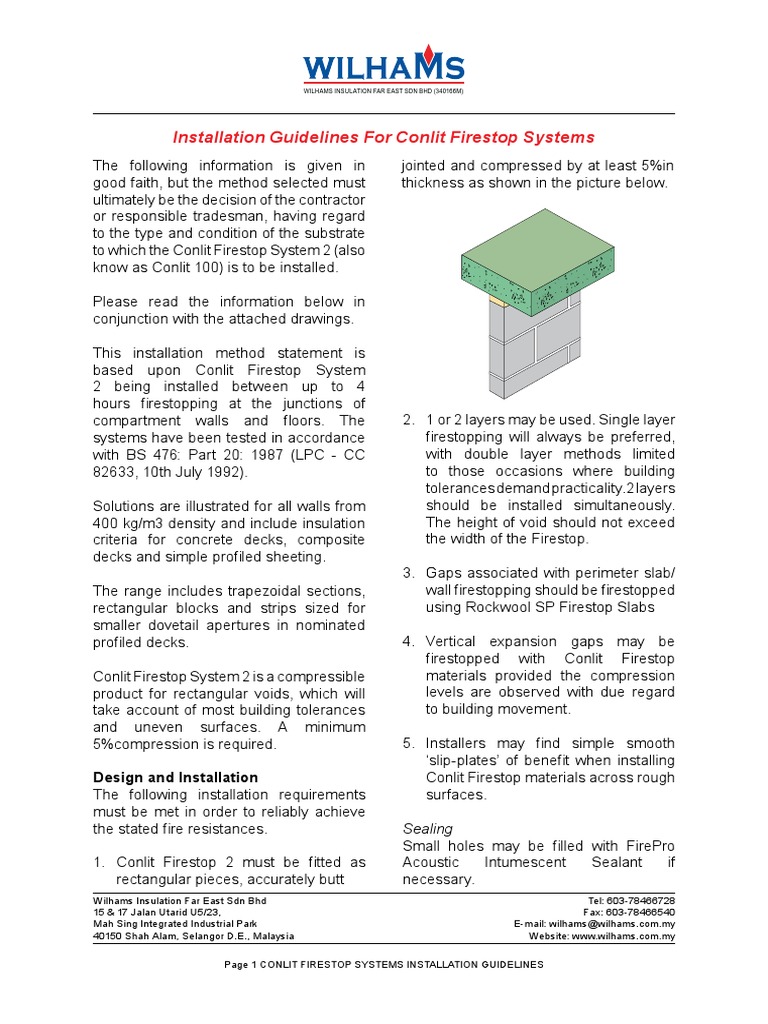 Conlit Firestop Systems Installation Method Statement | PDF | Building ...