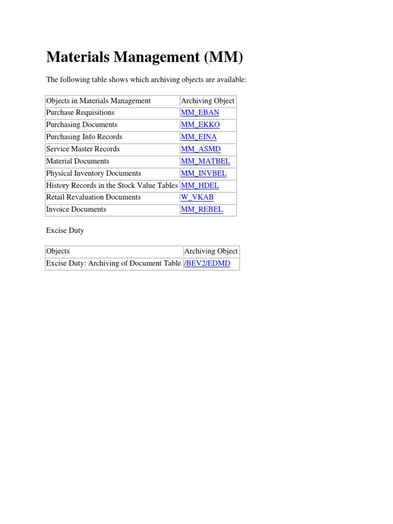 Materials Management Tables | PDF