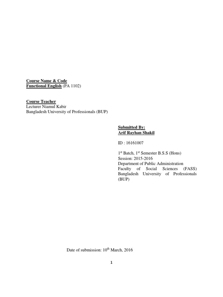 Course Name & Code Functional English (PA 1102) : ST ST | PDF | Analogy ...