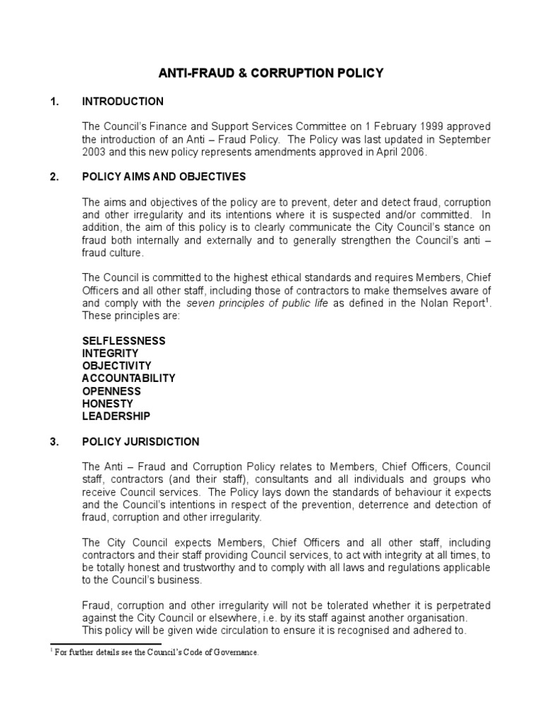Anti-Fraud and Corruption Policy | PDF | Money Laundering | Fraud
