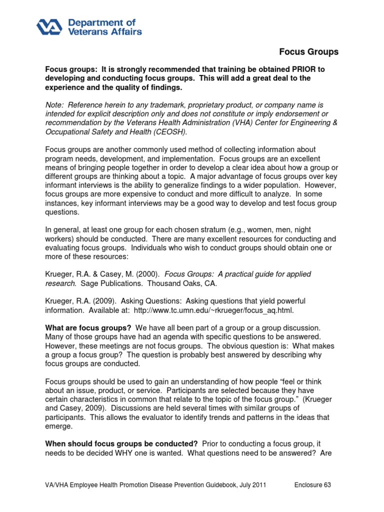 63 Focus Groups | PDF | Focus Group | Veterans Health Administration