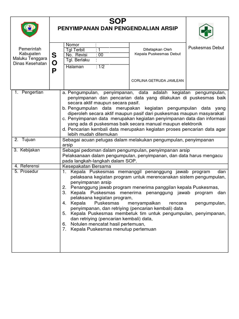 Sop Penyimpanan Dan Pengendalian Arsip