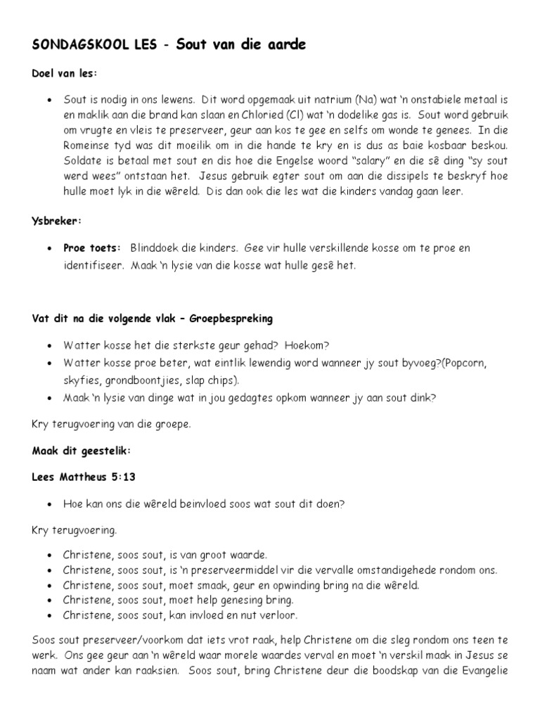 2 Sondagskool Les Sout Van Die Aarde | PDF