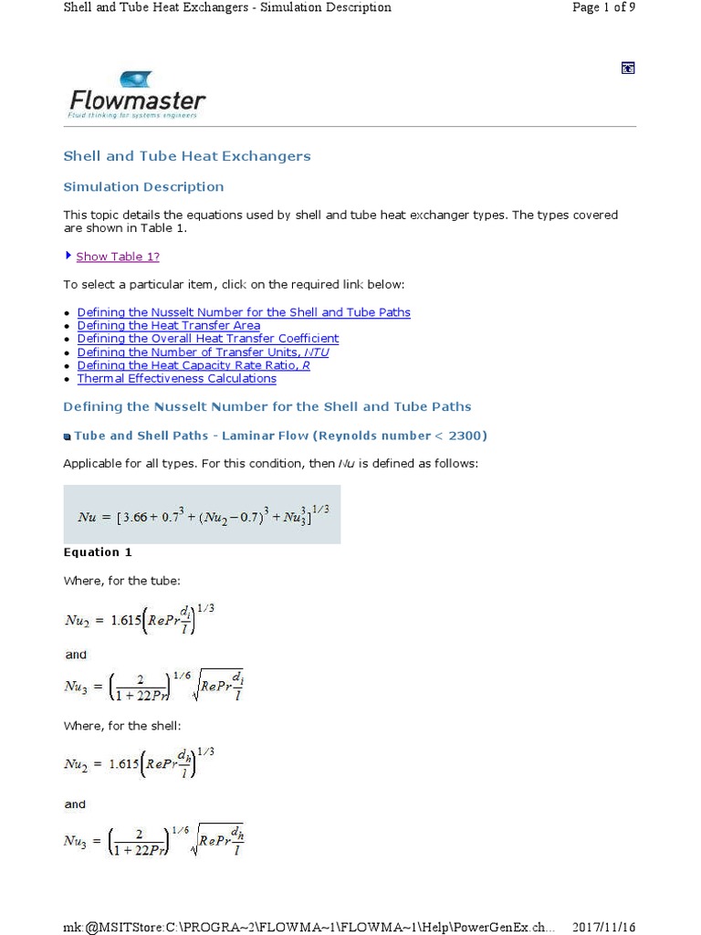 Shell and Tube Heat Exchangers: Simulation Description | PDF | Reynolds ...