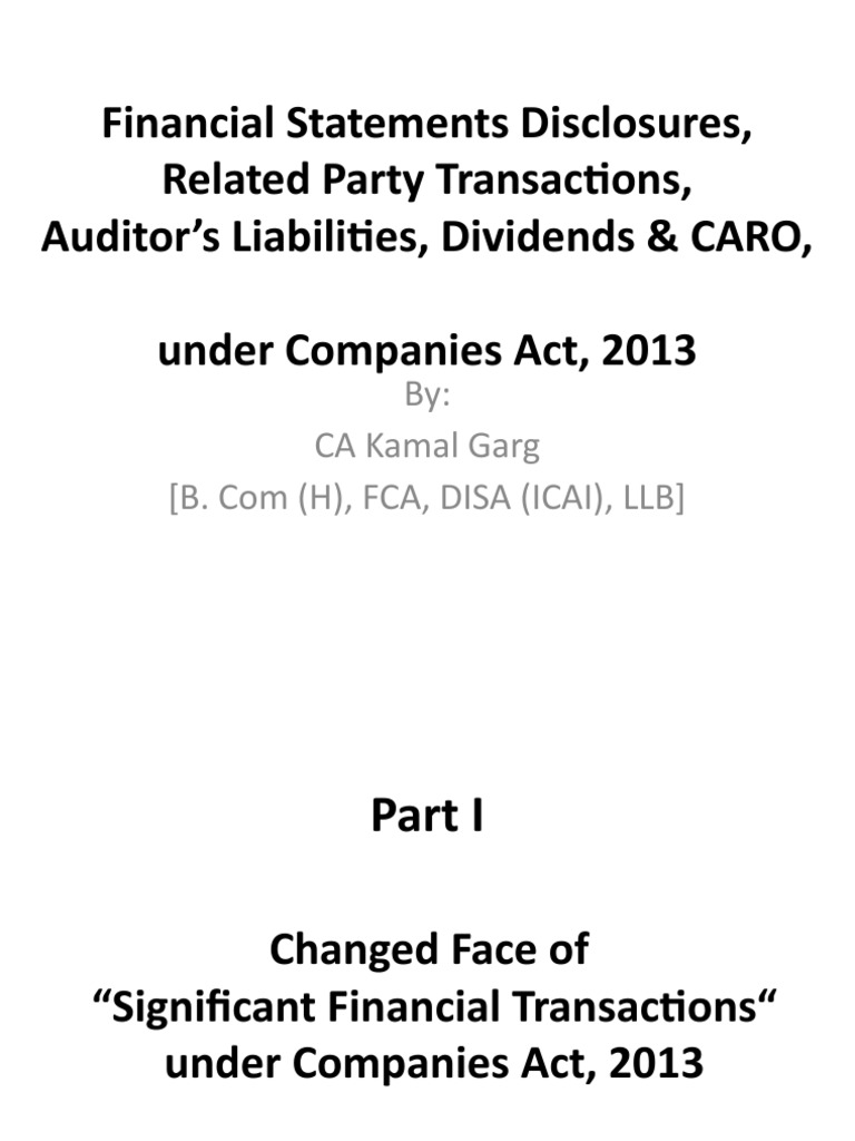 Financial Statements Disclosures, Related Party Transactions, Auditor’s ...