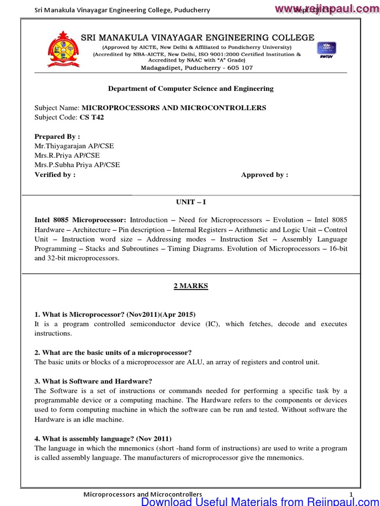 Intel 8085 Microprocessor Guide | PDF | Central Processing Unit | Microprocessor