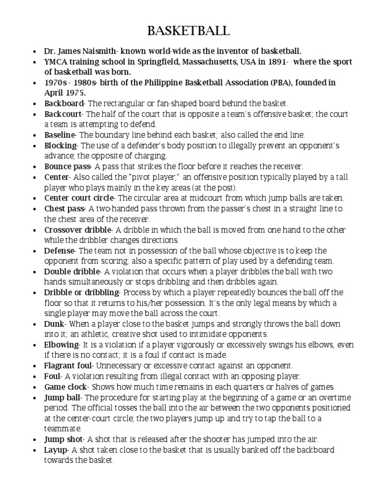 Basketball Reviewer Prelim | PDF | Teams | Games Of Physical Skill