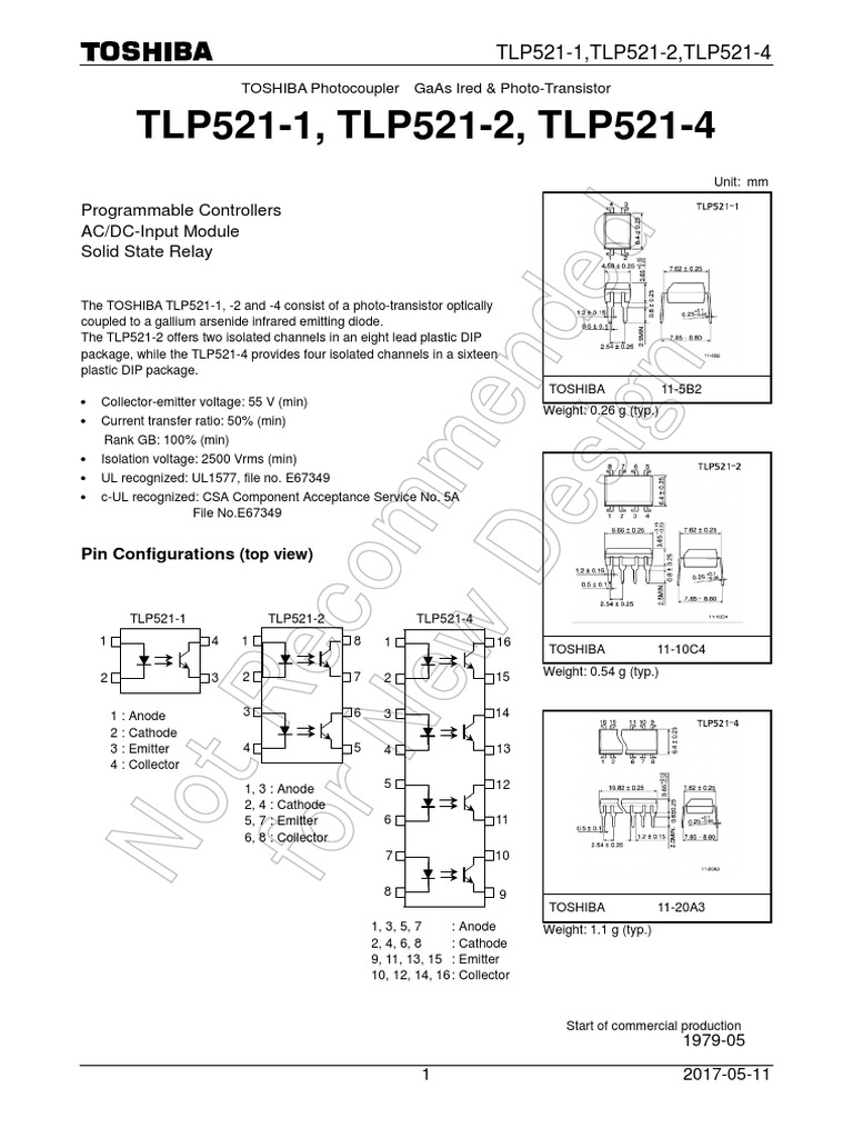 TLP521-4 Datasheet en 20170511 | PDF | Gallium Arsenide | Reliability Engineering