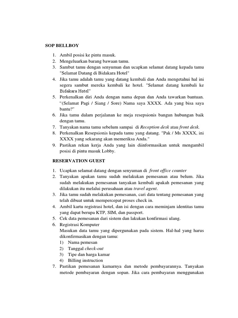 Sop Front Office | PDF