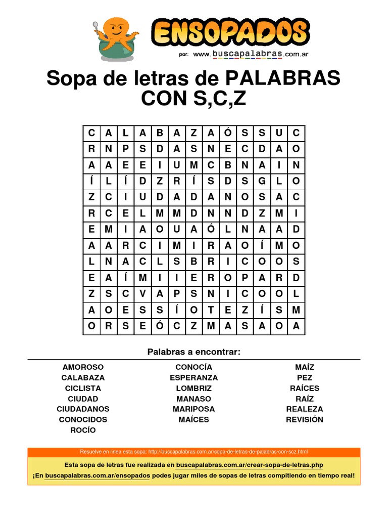 Sopa de Letras de Palabras Con SCZ | PDF