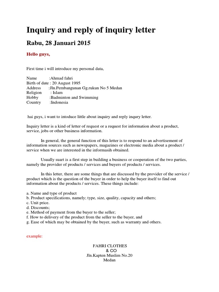 Inquiry and Reply of Inquiry Letter | PDF | Inquiry | Advertising