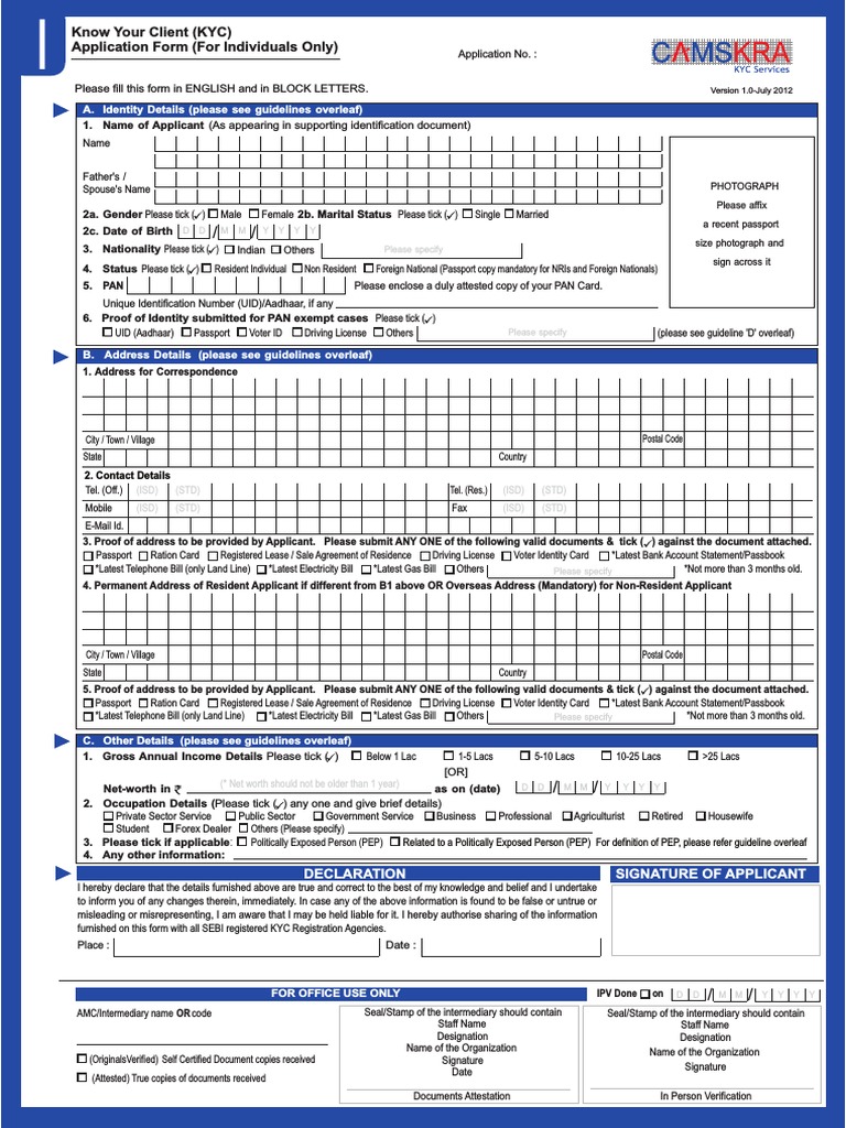 Camskra Kyc Application Form-Individual | PDF | Identity Document | Government Information