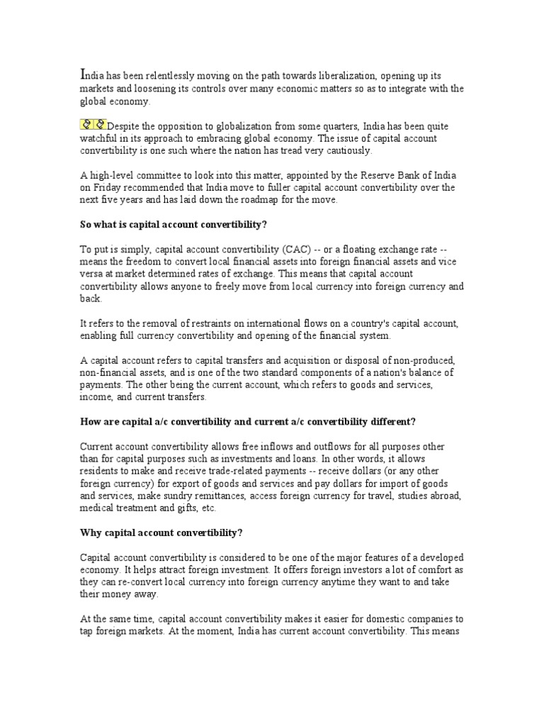So What Is Capital Account Convertibility? | PDF | Capital Account ...