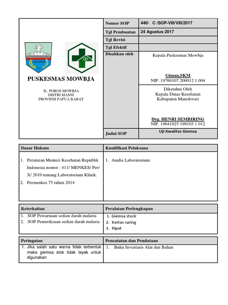 SOP Uji Kualitas Giemsa | PDF