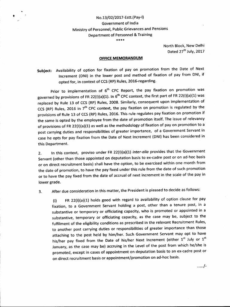 Pay Fixation Options on Promotion | PDF | Government Of India | Virtue