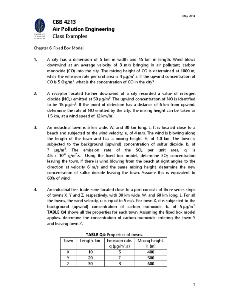 Fixed Box Dispersion Model Question | PDF | Carbon Monoxide | Air Pollution