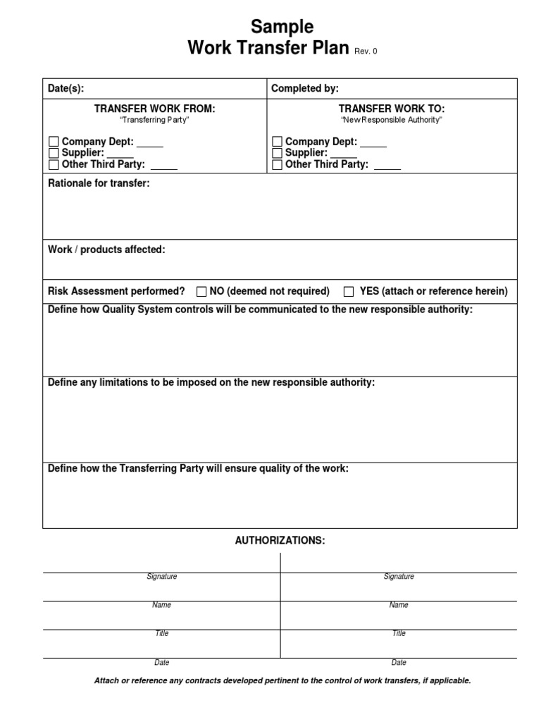 Template - Work Transfer Plan - Rev 0 | PDF
