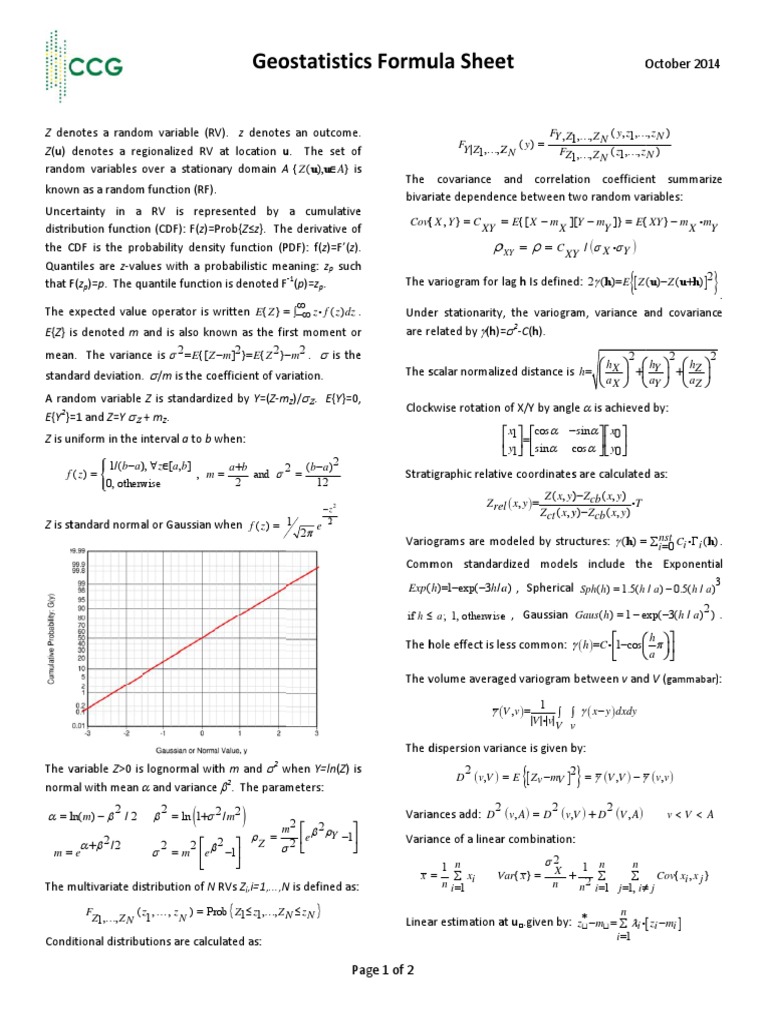 Geostatistics Formula Sheet | PDF | Covariance | Variance