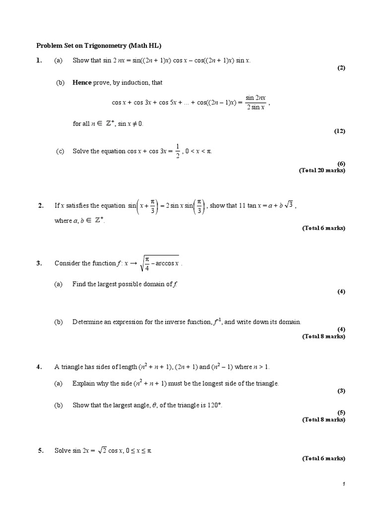 Trigonometric Identities and Applications: A Problem Set on ...
