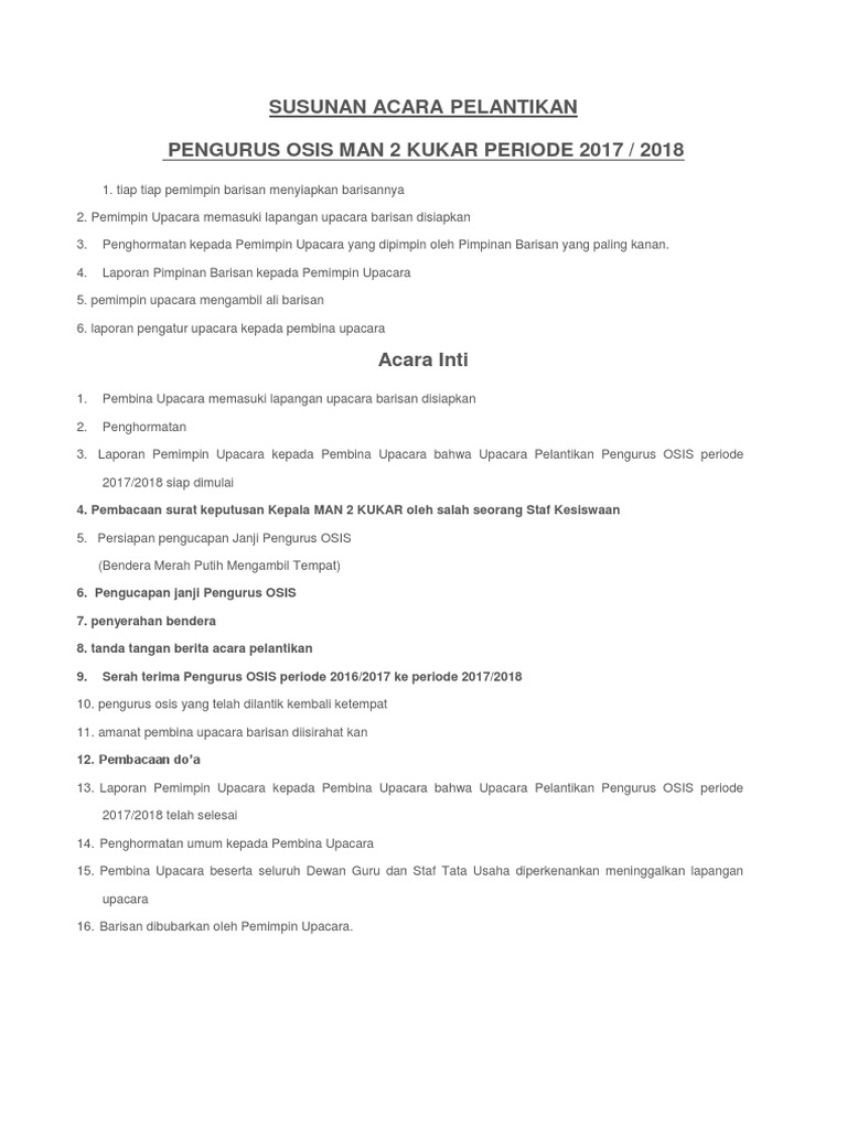 Susunan Acara Pelantikan | PDF