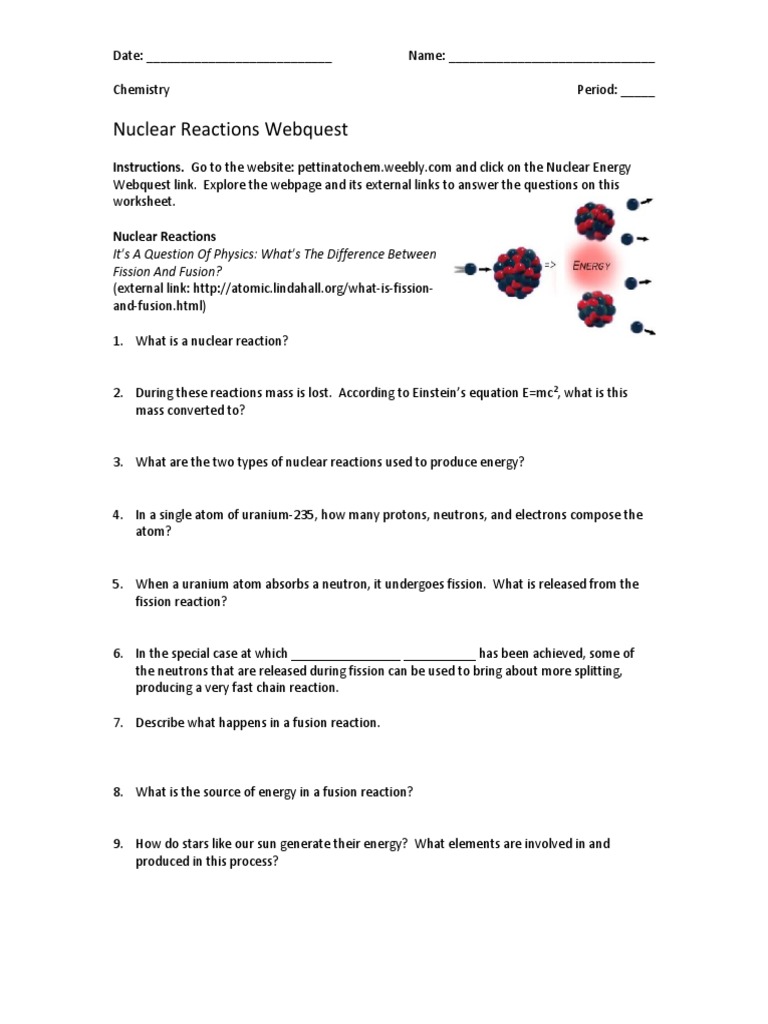 Nuclear Reactions Webquest Worksheet | PDF | Nuclear Physics | Nuclear ...
