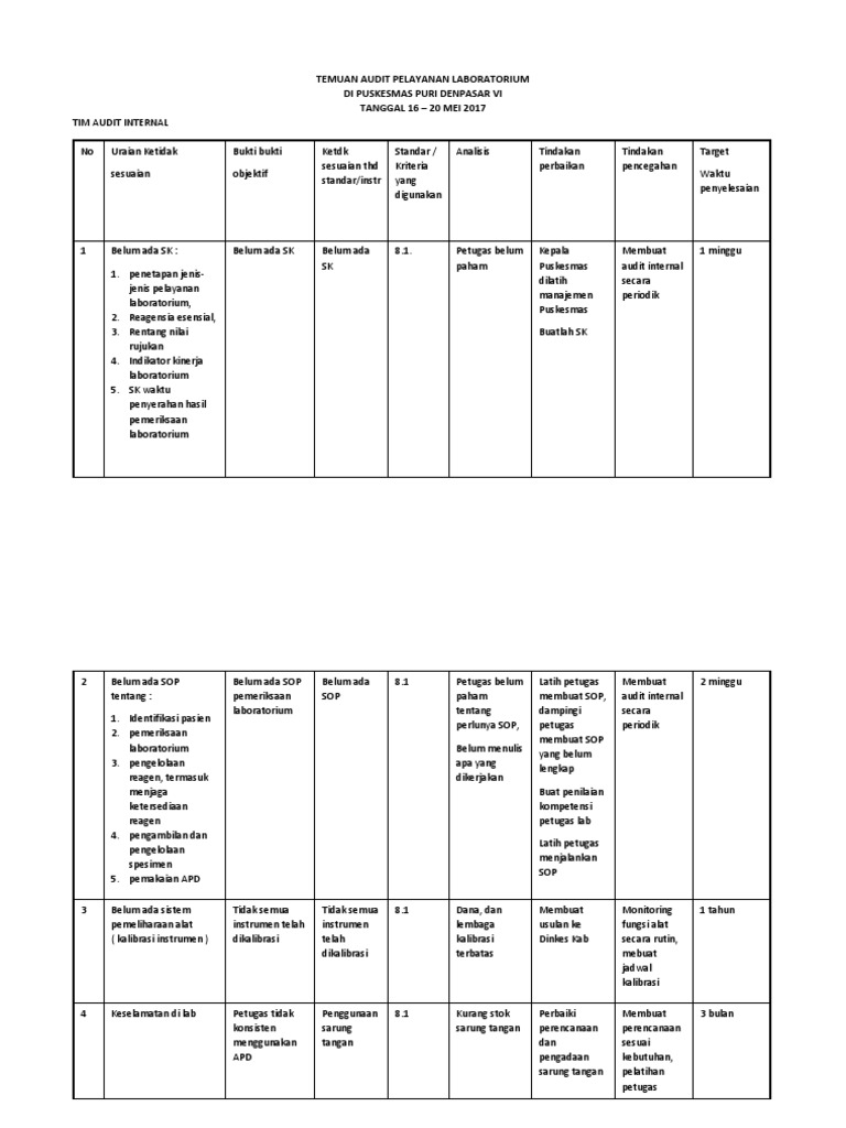Temuan Audit Laboratorium Kel Vi | PDF