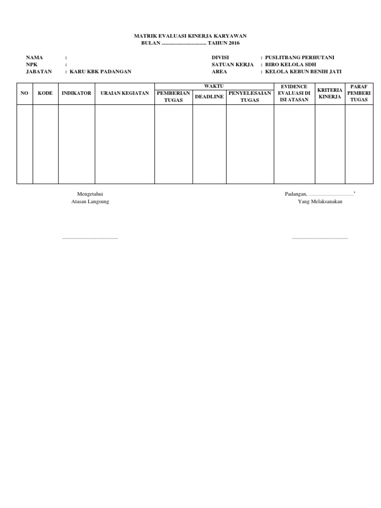 Matriks Evaluasi Kinerja Karyawan | PDF